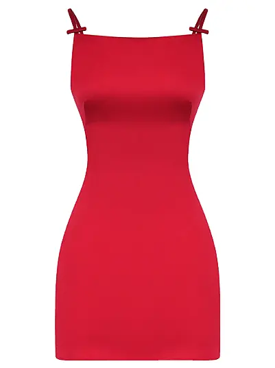 House Of Cb Square-neck A-line Satin Mini Dress - Scarlet