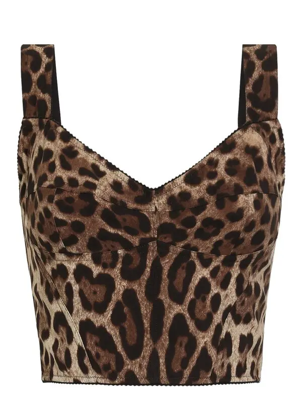 Dolce & Gabbana Leopard- Charmeuse Bustier Top - Animal Print