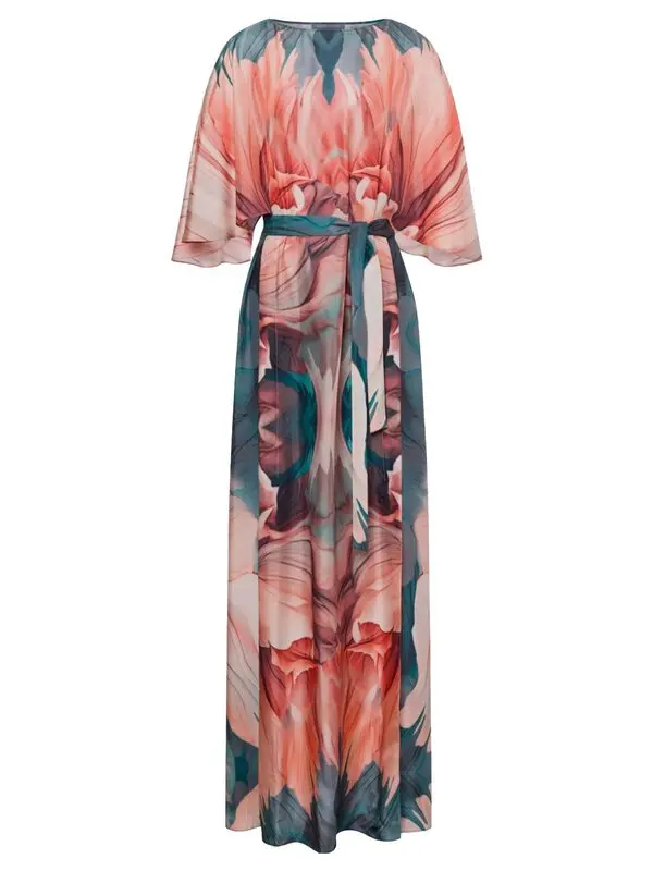 Alberta Ferretti Watercolour Silk Maxi Dress - Blue