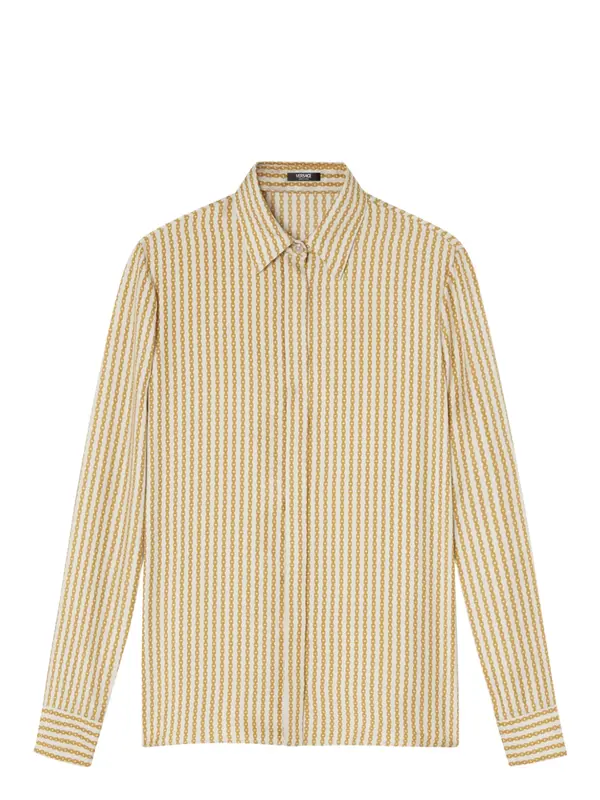 Versace Pinstripe Chain Silk Shirt - Neutrals
