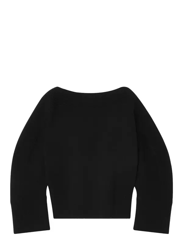 HOUSE OF DAGMAR Curved Merino Wool Knit Sweater - Black