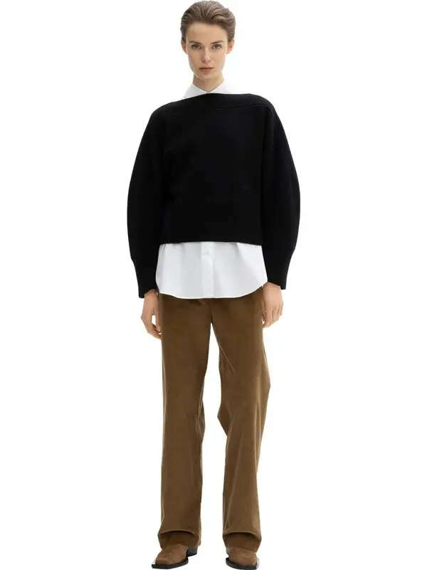 HOUSE OF DAGMAR Curved Merino Wool Knit Sweater - Black
