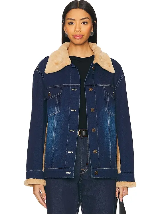 Steve Madden Winona Denim Jacket With Faux Fur Trim - Dark Indigo
