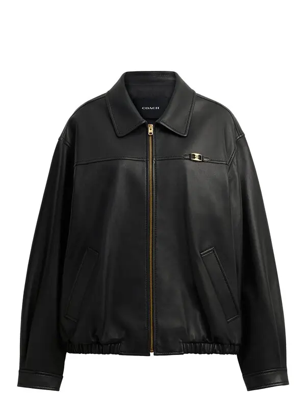 COACH Heritage C Plaque Leather Jacket - Black