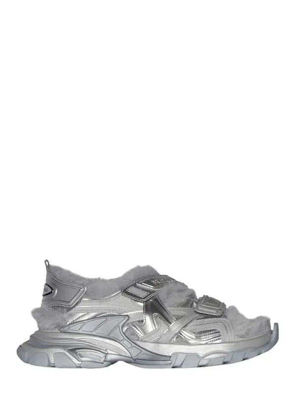 Balenciaga Track Faux Furin Sandals - Grey/metallic