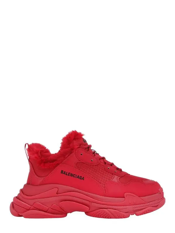 Balenciaga Triple S Faux Fur Sneakers - Burgundy