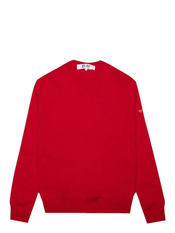 Play Comme Des Garcon Small Heart On Sleeve V-neck Sweater - Red
