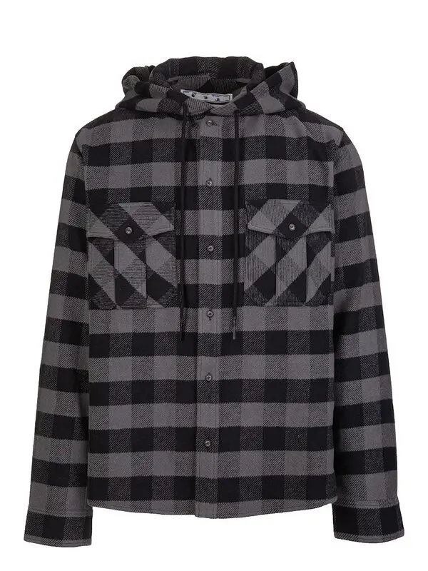 Off-White Arrows Check Hoodie Shirt - Grey Black