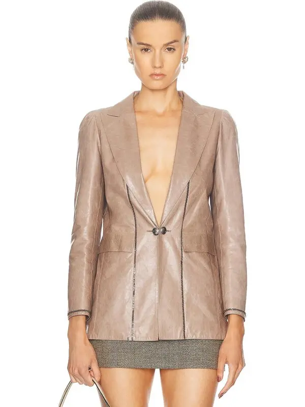 Chanel Leather Blazer - Grey