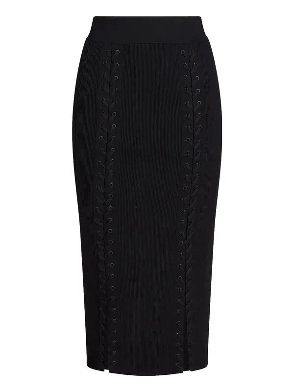 Simkhai Helix Lace-up Ribbed-knit Midi Skirt - Black