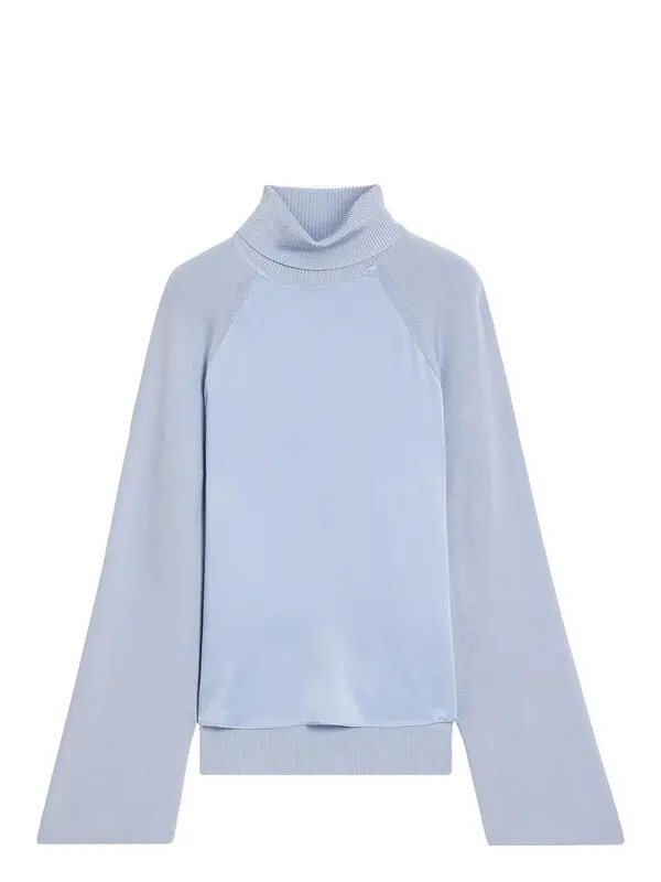 Simkhai Mateo Satin-paneled Knitted Turtleneck Sweater - Light Blue