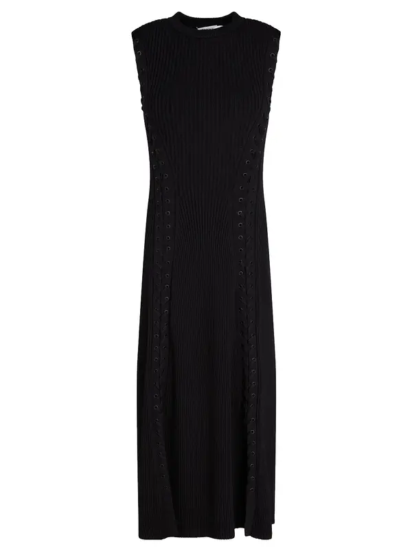 Simkhai Lorena Lace-up Ribbed-knit Midi Dress - Black