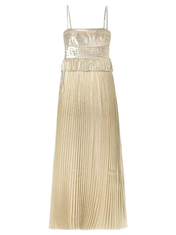 SELF-PORTRAIT Pintucked Plissé-lamé Gown - Gold