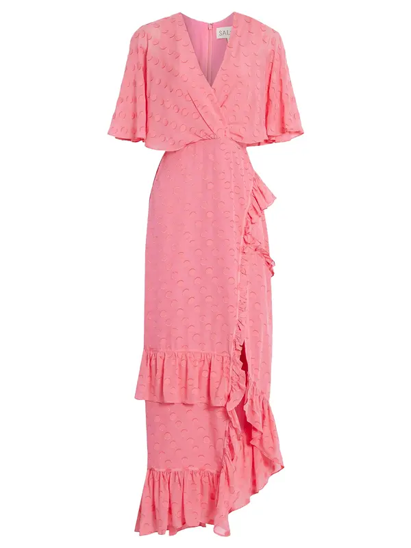 Saloni Rose Wrap-effect Fil Coupé Maxi Dress - Bubblegum