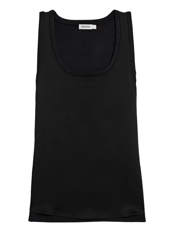 Simkhai Faro Satin-paneled Stretch-knit Tank - Black