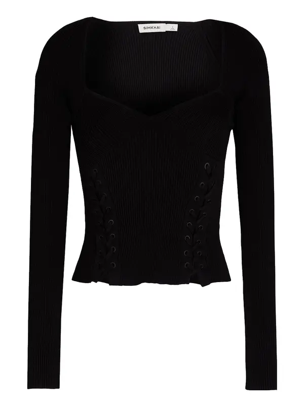 Simkhai Daphane Lace-up Ribbed-knit Top - Black