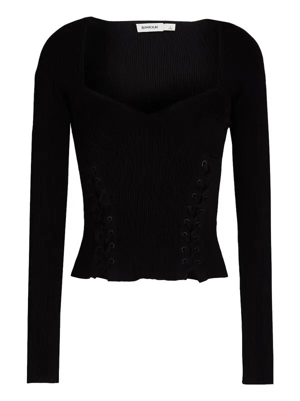 Simkhai Daphane Lace-up Ribbed-knit Top - Black