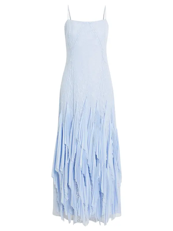 Simkhai Gertrude Pleated Chiffon And Lace Gown - Light Blue