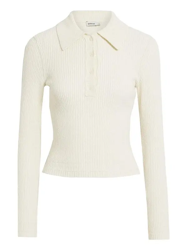 Simkhai Delfina Ribbed Polo Sweater - Ivory