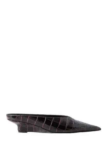 TOTEME Sharp Croc-effect Leather Mules - Brown