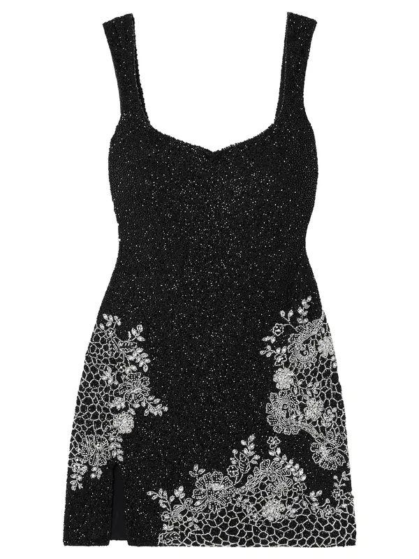 CLIO PEPPIATT Damask Embellished Mini Dress - Silver
