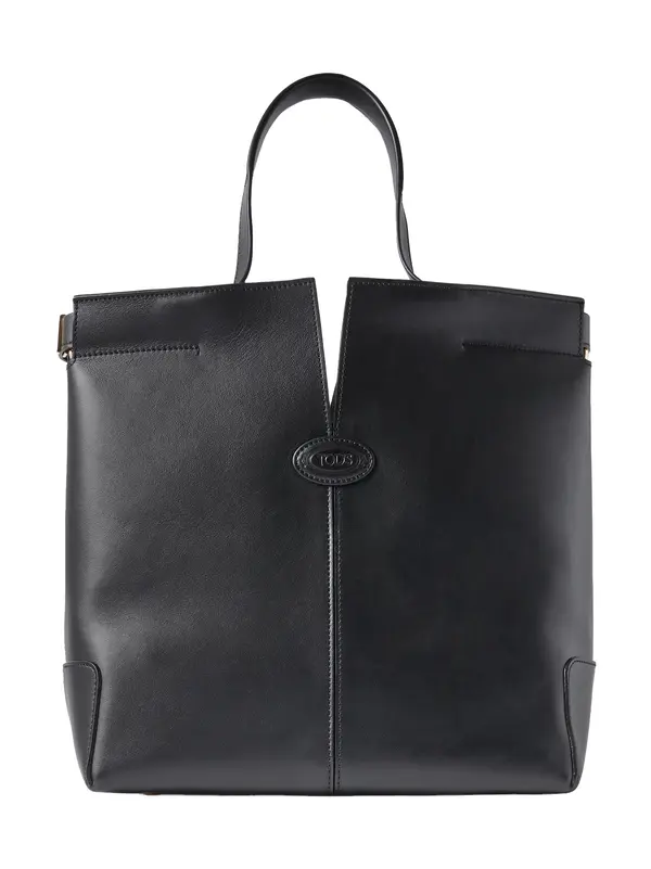 TOD'S Di Bag Folio Small Embossed Leather Tote - Black