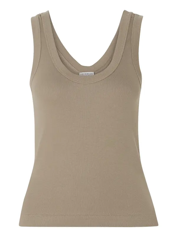 Brunello Cucinelli Ribbed Cotton-blend Jersey Tank - Neutrals