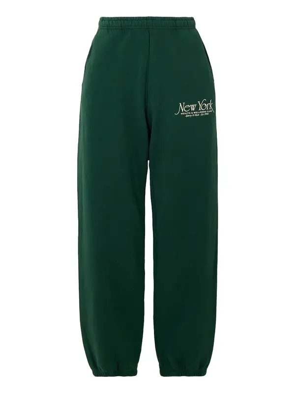 SPORTY & RICH Ny 94 Printed Cotton-jersey Sweatpants - Green