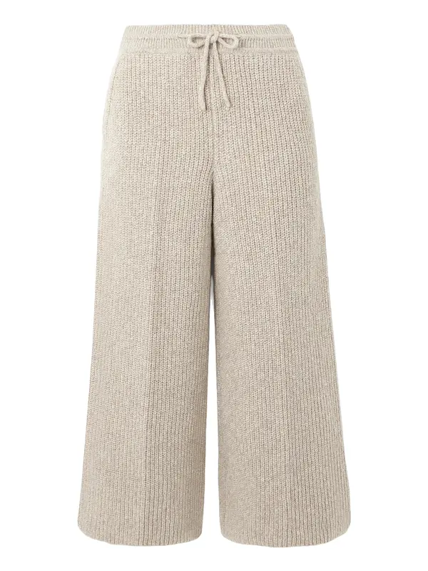 Loro Piana Valduggia Cropped Ribbed Cashmere Wide-leg Pants - Brown