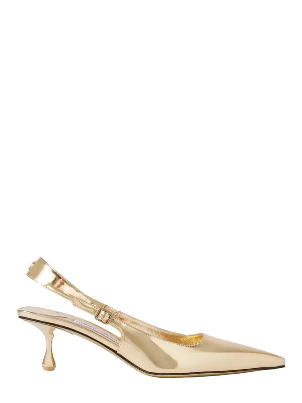 JIMMY CHOO Amel 50 Logo-embellished Metallic Leather Slingback Pumps - Gold