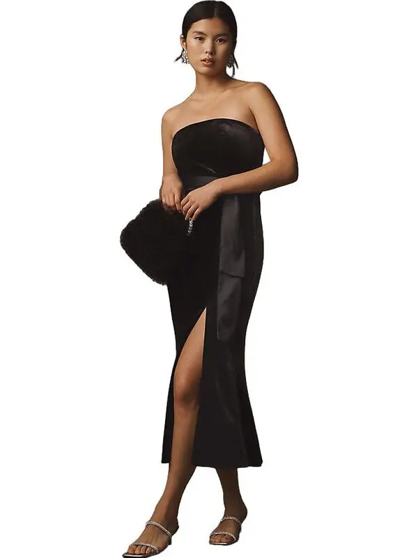 Endless Rose Strapless Velvet Midi Dress - Dark Grey