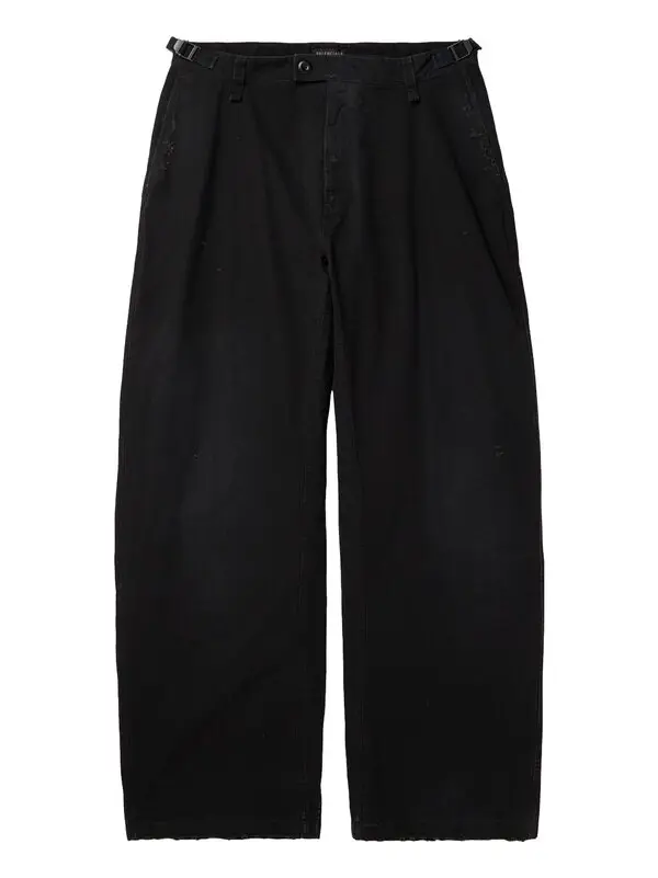 Balenciaga Wide-leg Distressed Cotton Cargo Trousers - Black