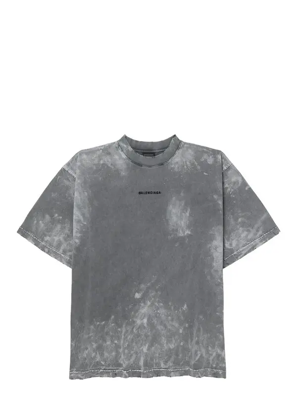 Balenciaga Oversized Distressed Logo-embroidered Printed Cotton-jersey T-shirt - Gray
