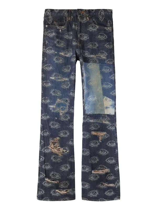 Kapital Speakeasy Slim-fit Flared Printed Jeans - Blue