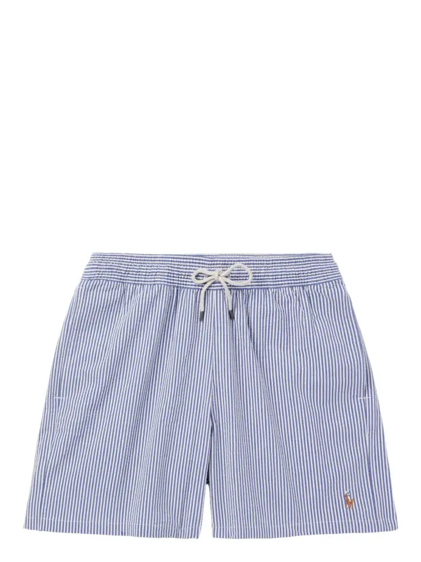 Polo Ralph Lauren Traveler Straight-leg Mid-length Striped Cotton-blend Seersucker Swim Shorts - Blue
