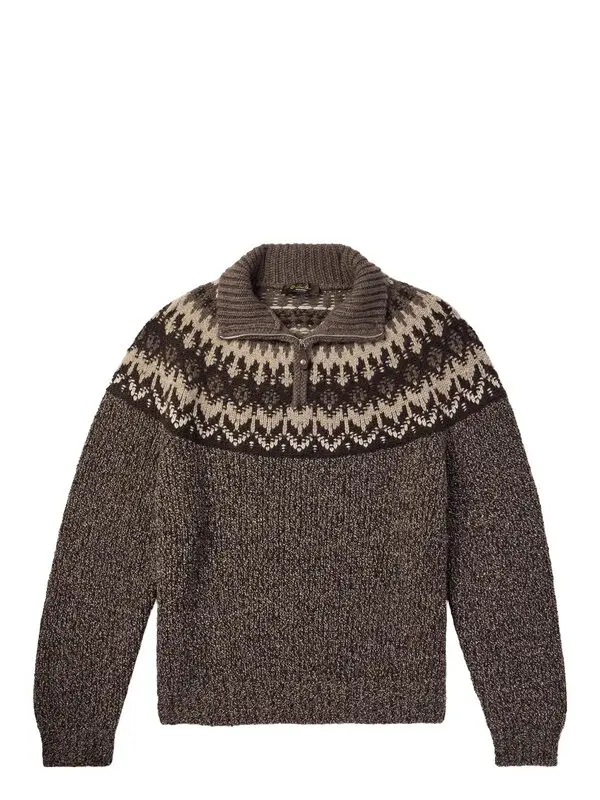 Loro Piana Fair Isle Cashmere And Silk-blend Half-zip Sweater - Brown