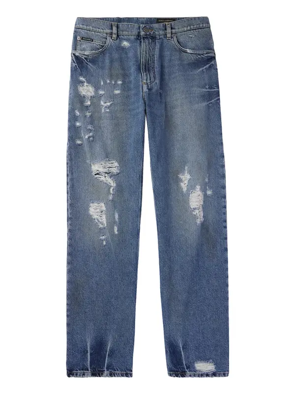 Dolce & Gabbana Straight-leg Distressed Jeans - Blue