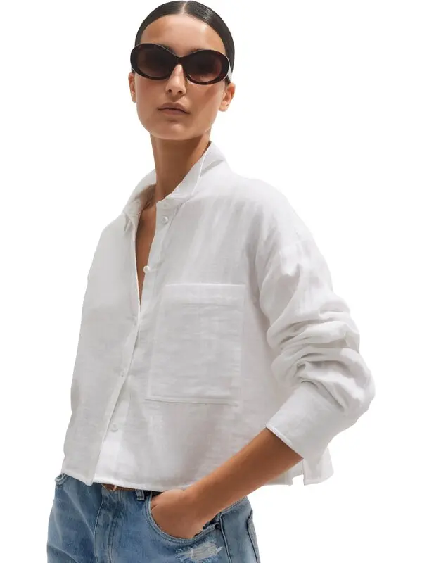 ME+EM Cheesecloth Cropped Shirt - Soft White