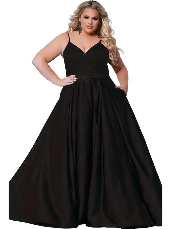 SYDNEY'S CLOSET Satin A-line V-neck Gown - Black