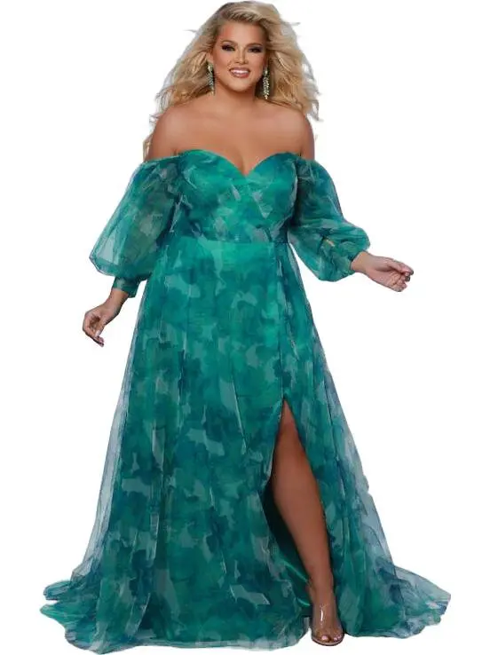 SYDNEY'S CLOSET Floral Strapless Sweetheart Neckline A-line Gown - Green Floral