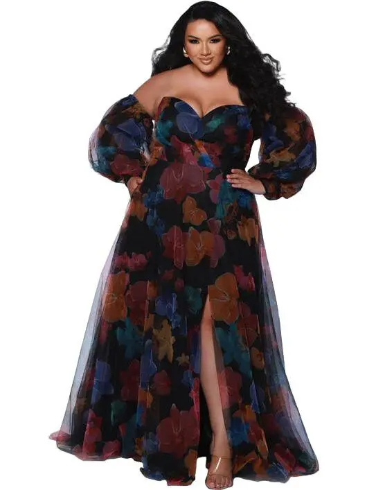 SYDNEY'S CLOSET Floral Strapless Sweetheart Neckline A-line Gown - Multi Floral