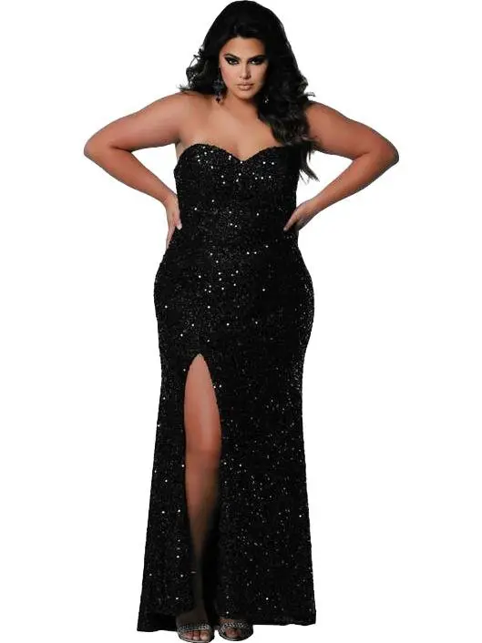 SYDNEY'S CLOSET Strapless Sweetheart Sequin Evening Gown - Onyx