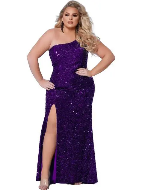 SYDNEY'S CLOSET One-shoulder Sequin Gown - Purple