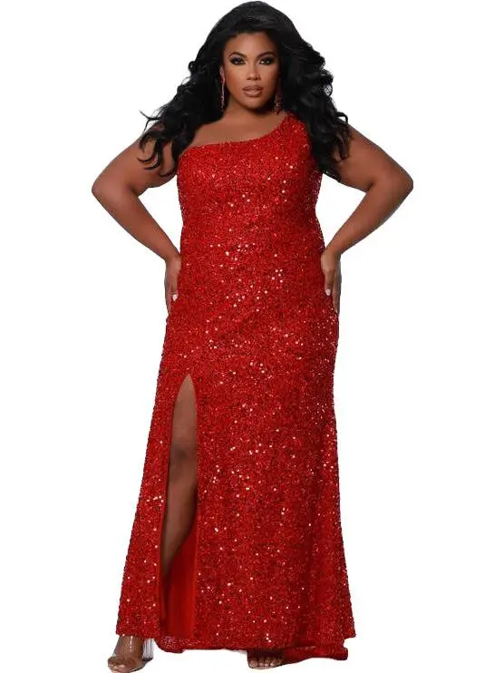 SYDNEY'S CLOSET One-shoulder Sequin Gown - Ruby