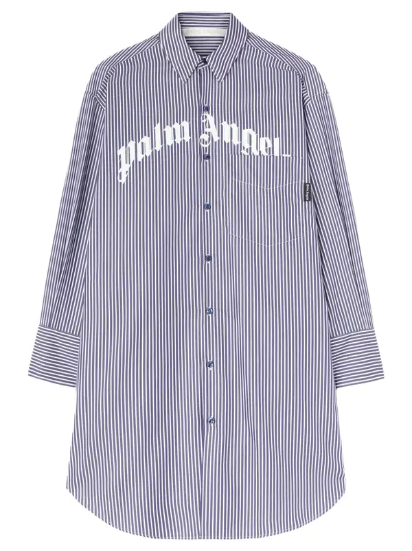Palm Angels Striped Midi Shirt Dress - Blue