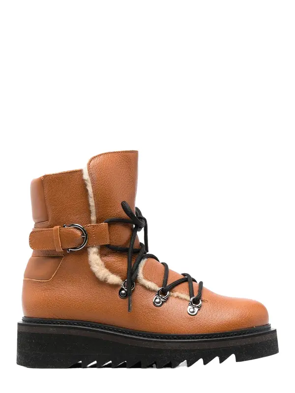 FERRAGAMO Elmo Shearling-lined Boots - Brown