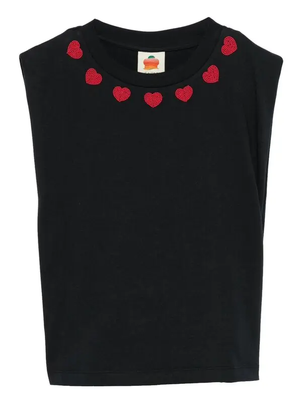 Farm Rio Beaded-hearts T-shirt - Black