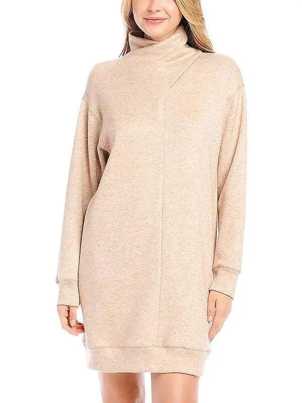 Karen Kane Faux Wrap Turtleneck Sweater Knit Dress - Oat