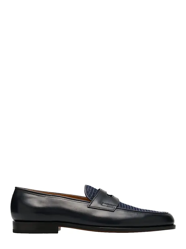 John Lobb Lopez Leather And Denim Penny Loafers - Midnight/dark Blue