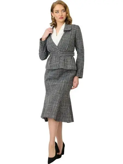 Unique Vintage Tweed Tina Trumpet Skirt - Grey Tweed